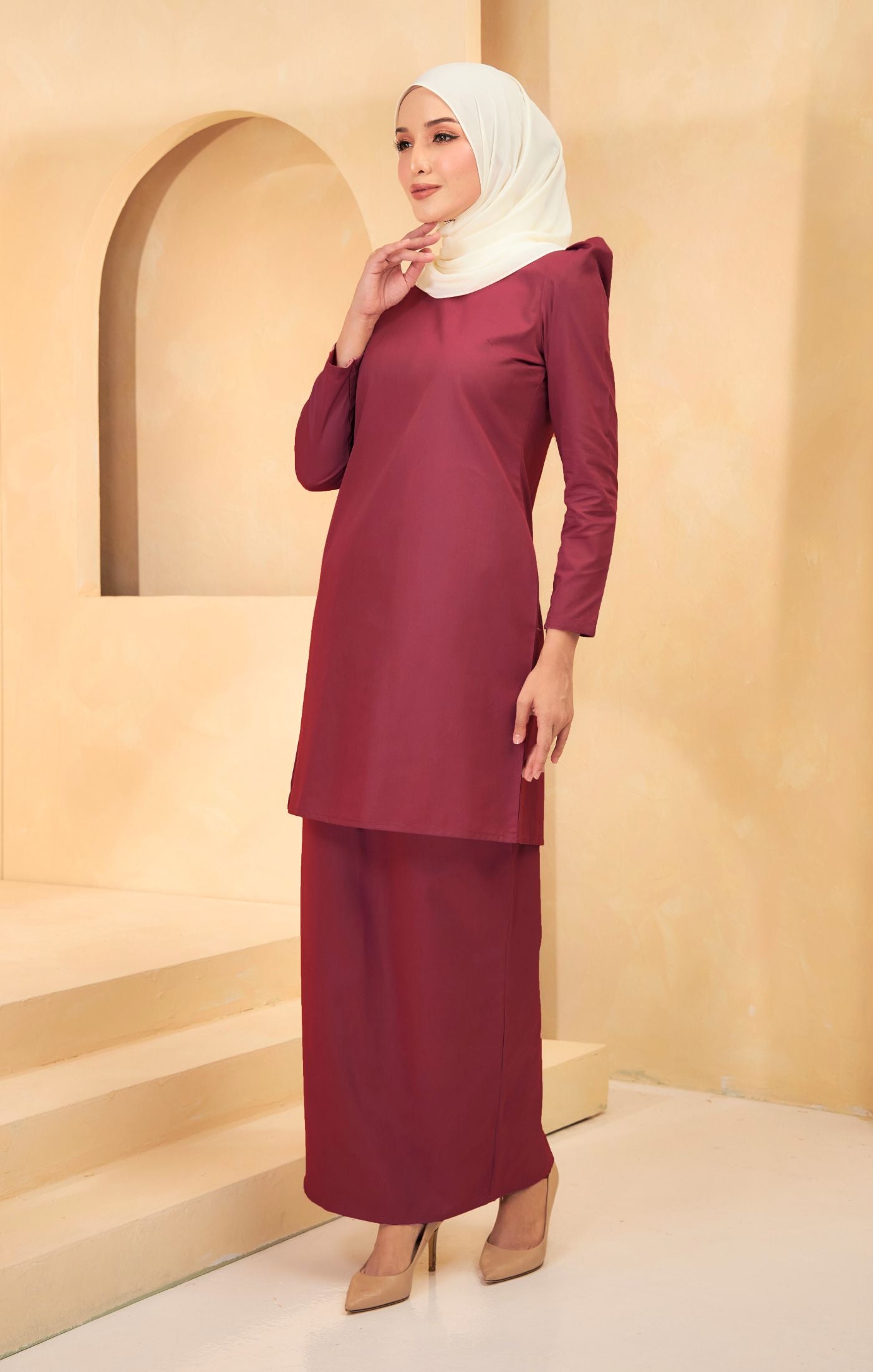Baju Kurung Maroon | Kuntum Collection – Carlanisa